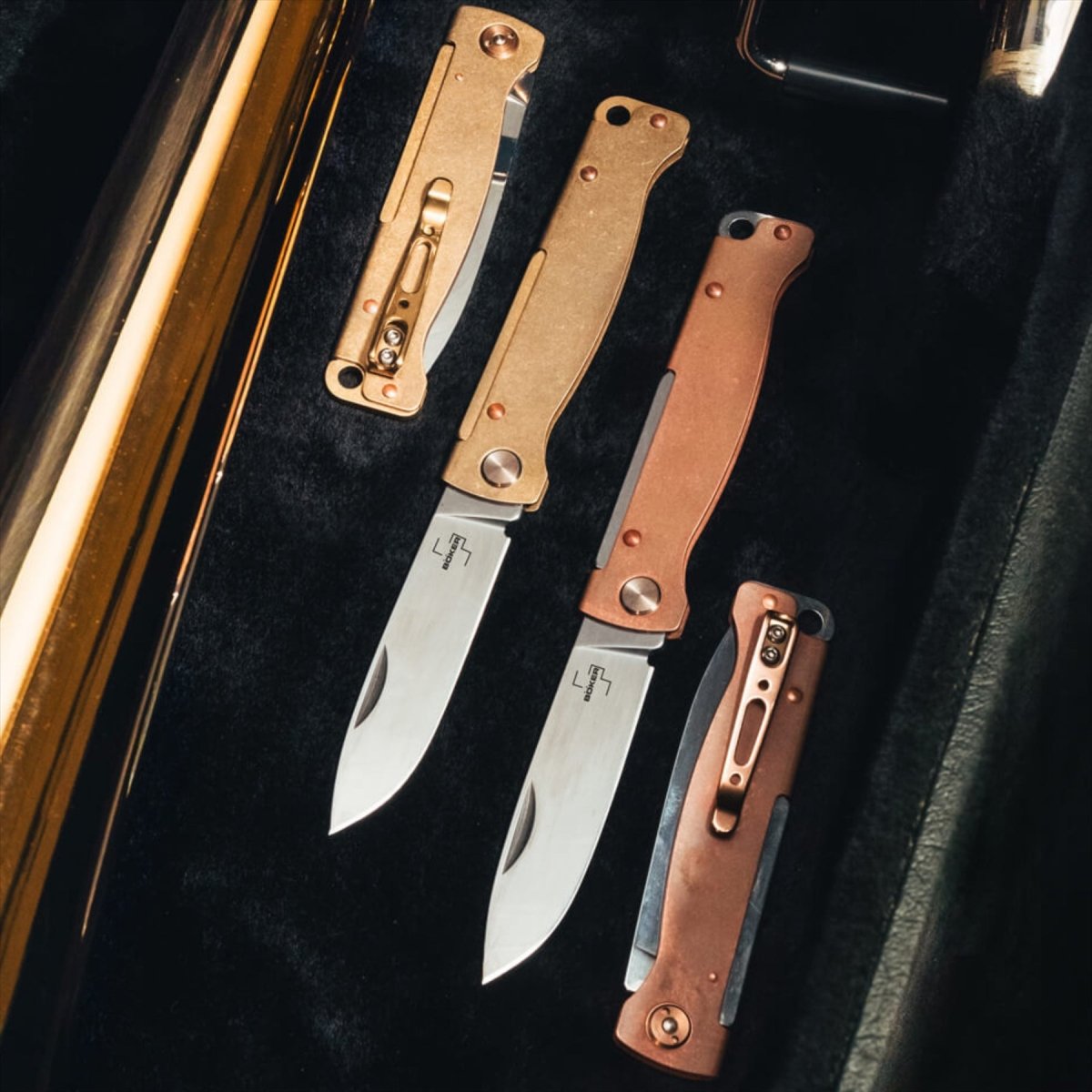 Boker Plus Atlas Folding Pocket Knife 12C27 Steel Blade Copper Handle ...