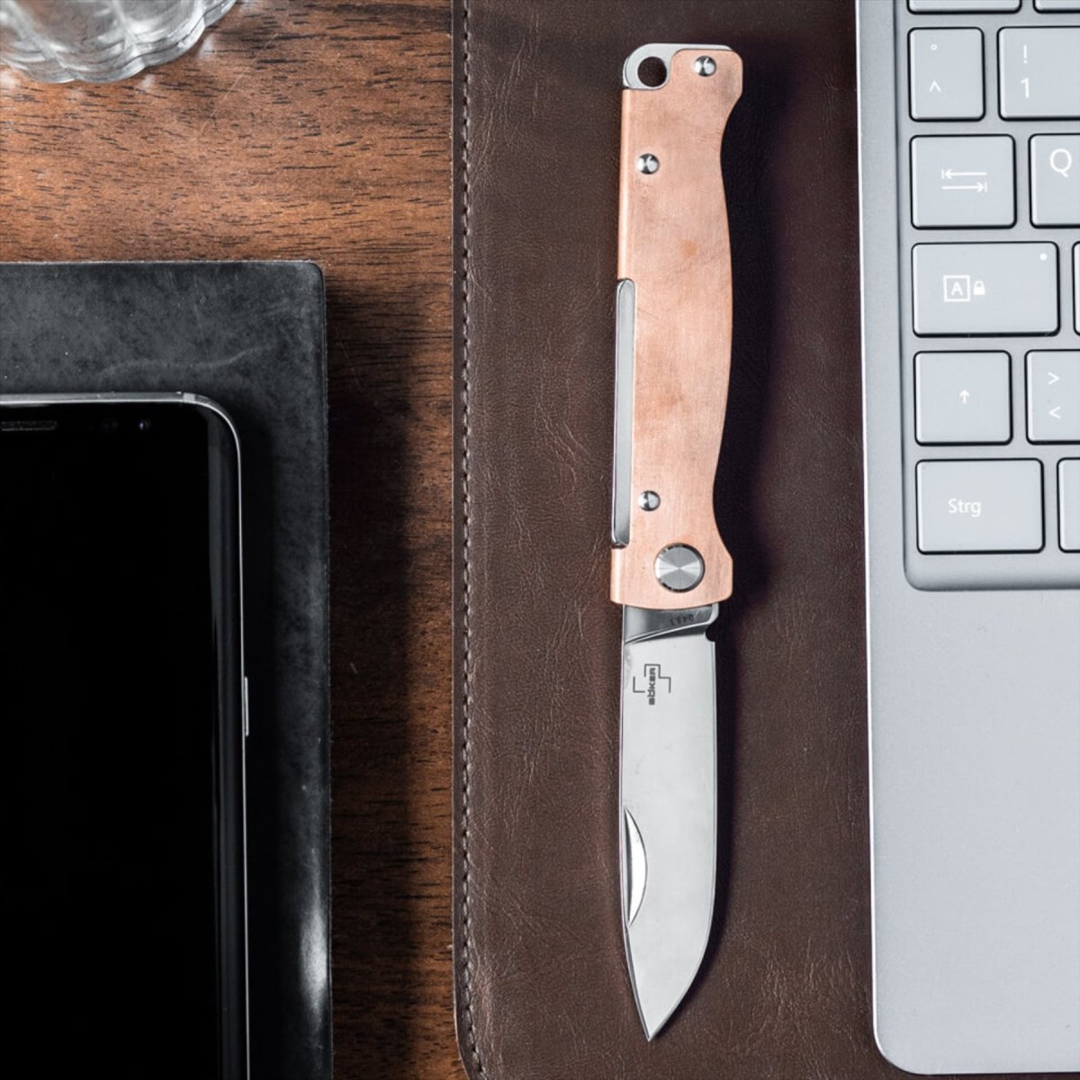 Boker Plus Atlas Folding Pocket Knife 12C27 Steel Blade Copper Handle ...