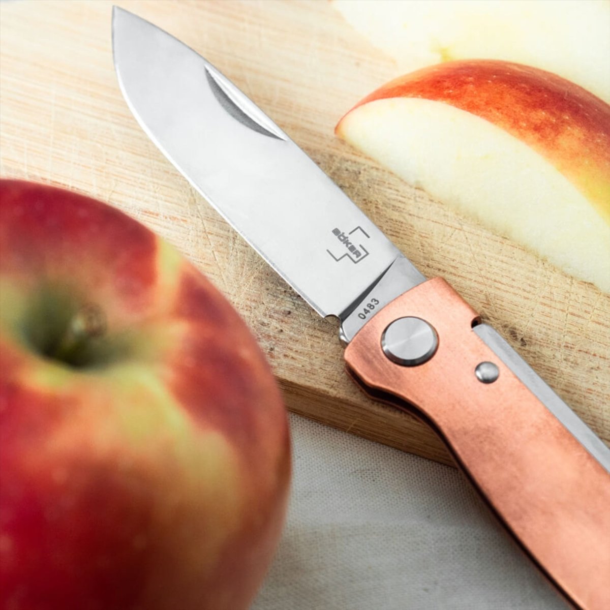 Boker Plus Atlas Folding Pocket Knife 12C27 Steel Blade Copper Handle ...