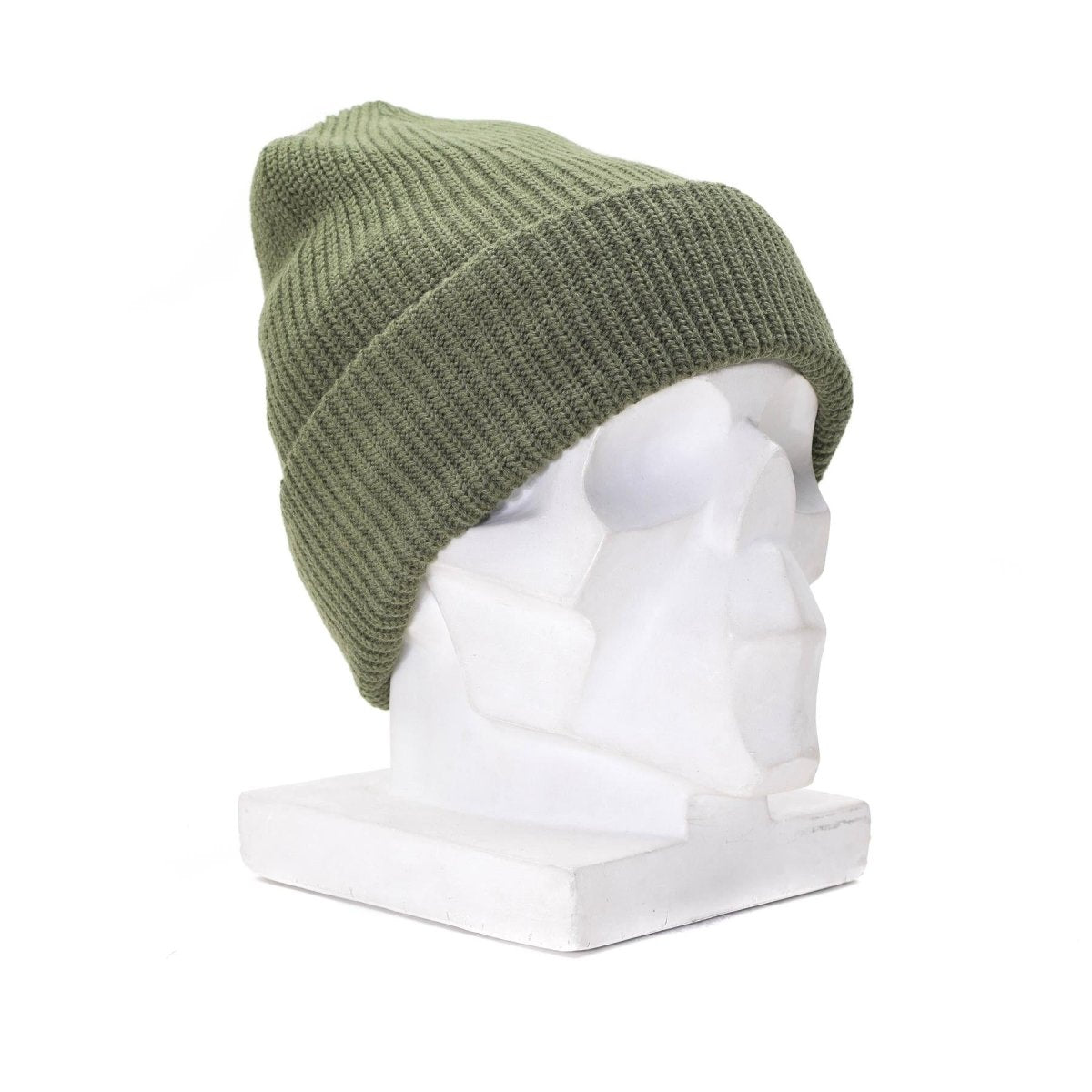 Military style knitted beanie olive winter watch cap
