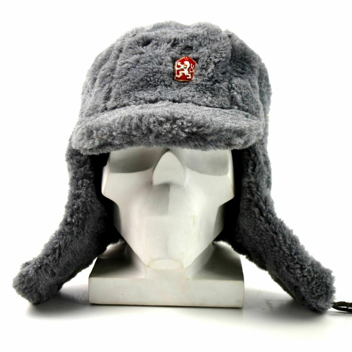 Czech Army Ushanka Winter Cap Faux Fur w Insignia Gray - GoMilitar