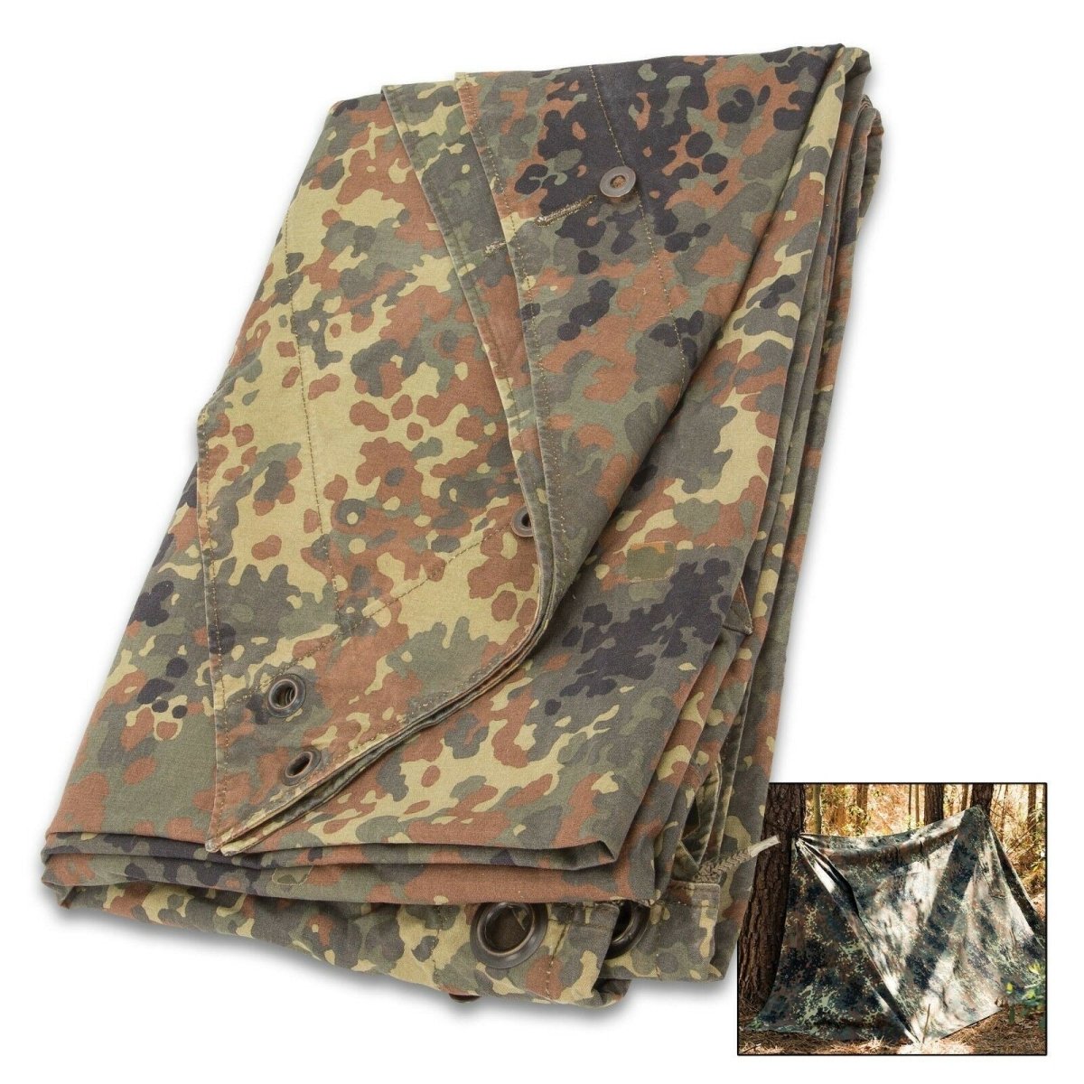 Genuine German Army tent poncho waterproof canvas flecktarn - GoMilitar