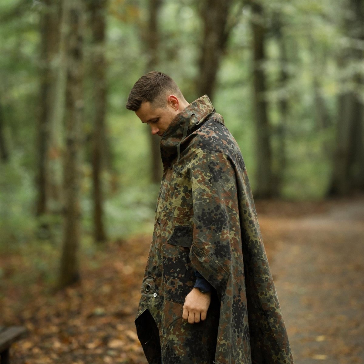 Genuine German Army tent poncho waterproof canvas flecktarn - GoMilitar